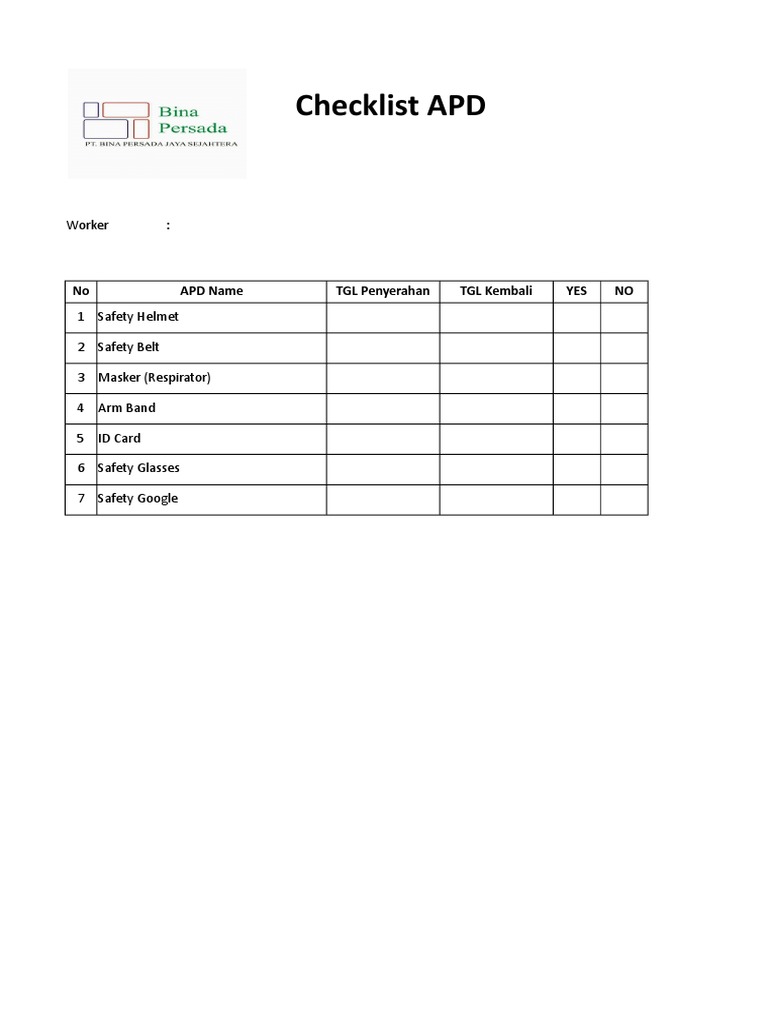 Checklist APD: Worker | PDF