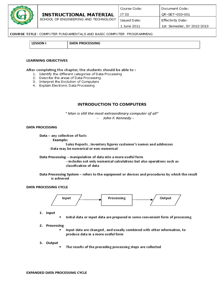 Instructional Material: Learning Objectives | PDF | Bios | Personal ...