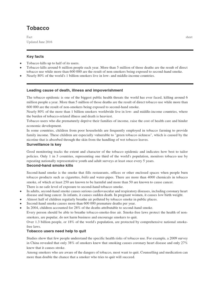 The Deadly Impact of Tobacco: A Fact Sheet on the Global Tobacco ...