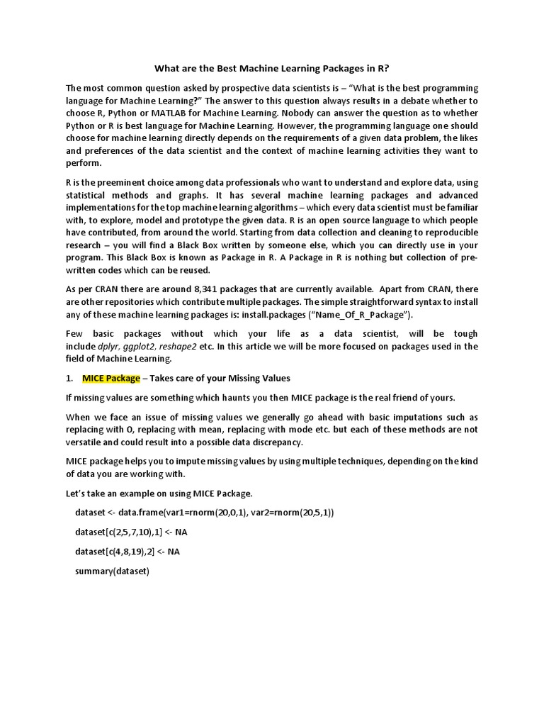 Best ML Packages in R | PDF | Support Vector Machine | R (Programming ...