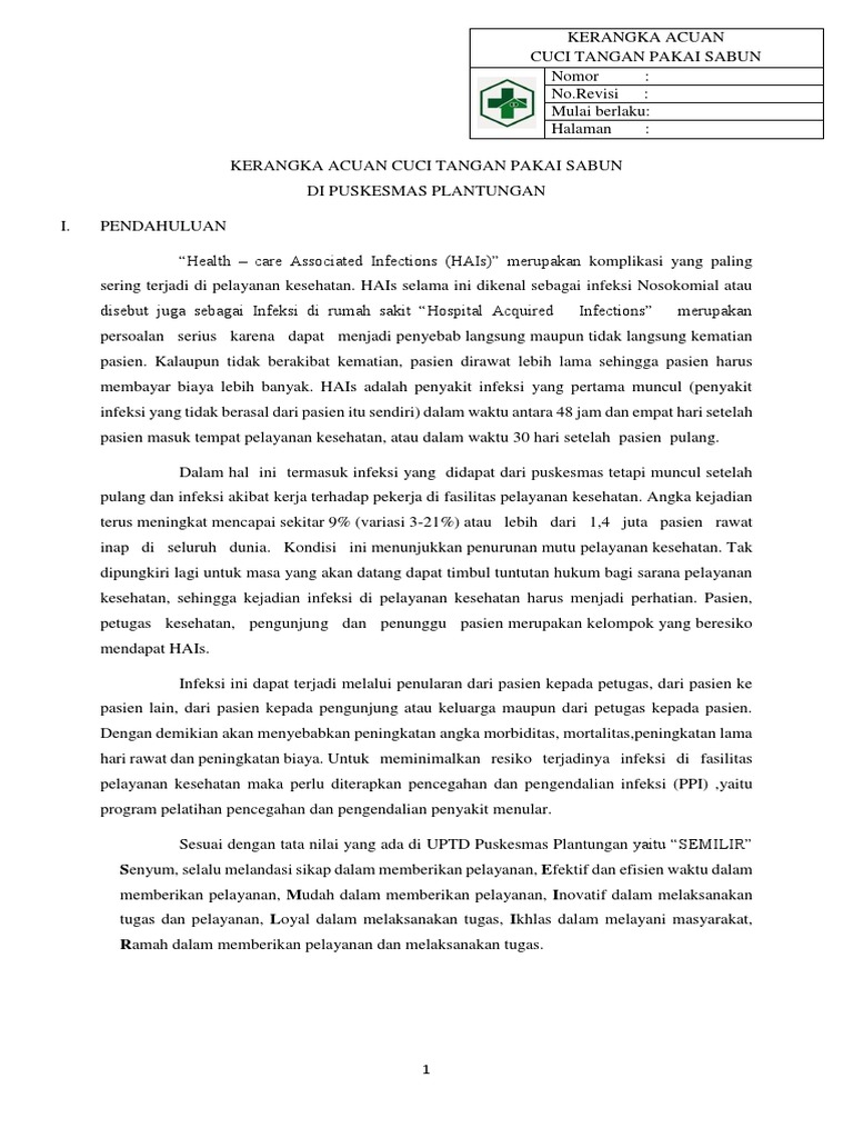 Kerangka Acuan Kepatuhan Cuci Tangan Pakai Sabun | PDF