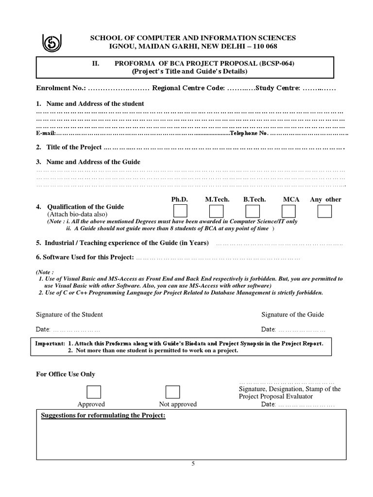 PROFORMA of BCA PROJECT PROPOSAL Bcsp064 | PDF | Engineering | Science ...