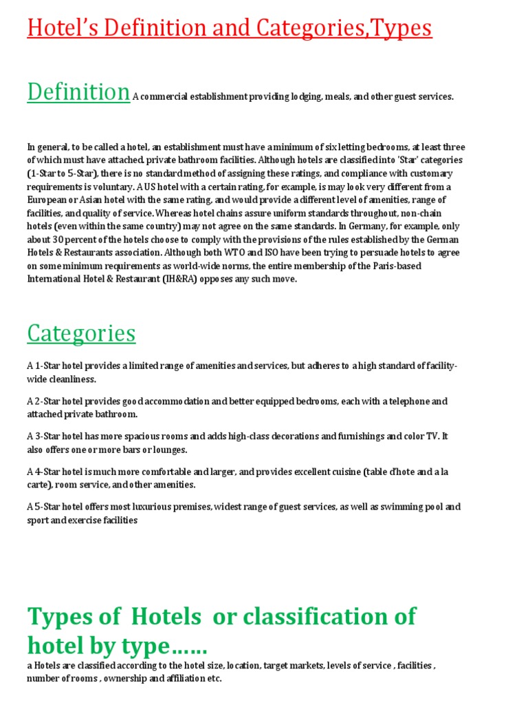 Hotel Types and Classification Guide | PDF | Hotel | Resort