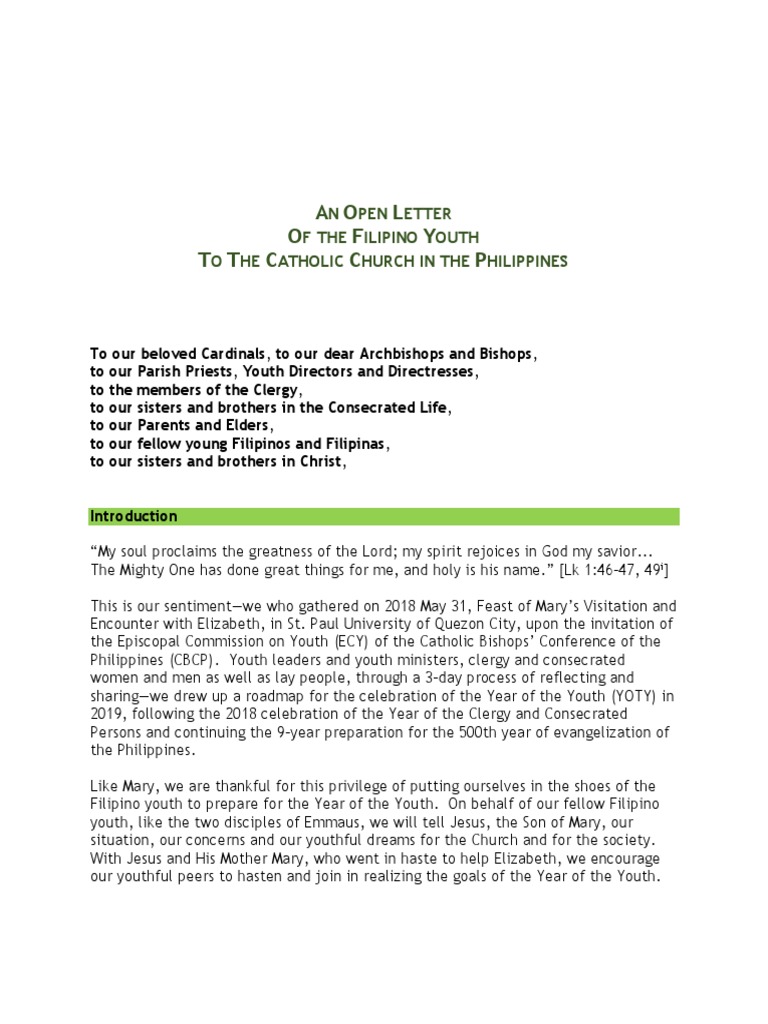 2019 Open Letter of The Filipino Youth | PDF | Jesus | Catholic Church