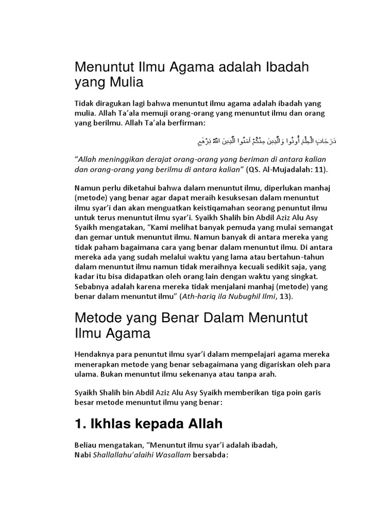 Metode Efektif Menuntut Ilmu Agama | PDF | Filsafat