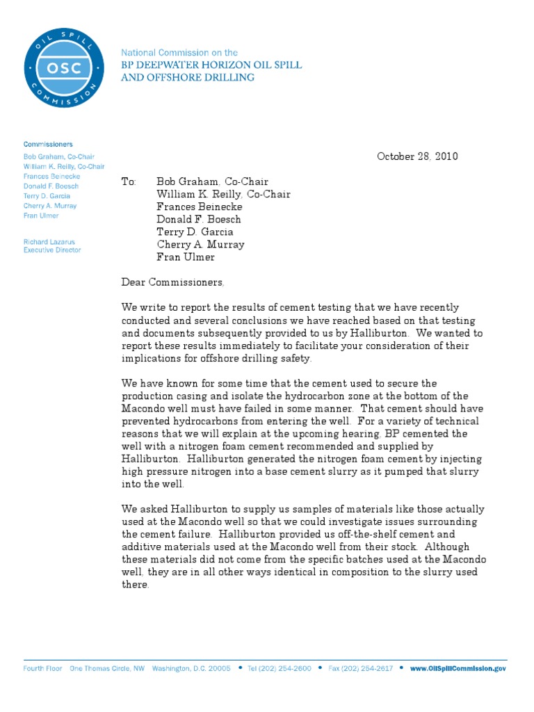 Letter From Fred Bartlit To The OSC | PDF | Halliburton | Nature
