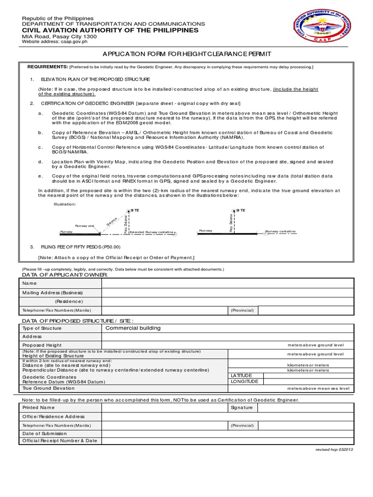 CAAP Height Clearance Permit Application | PDF | Geodesy | Geophysics