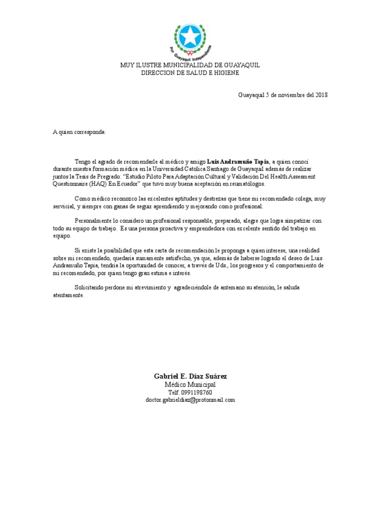Carta De Recomendacion Para Trabajo Medico