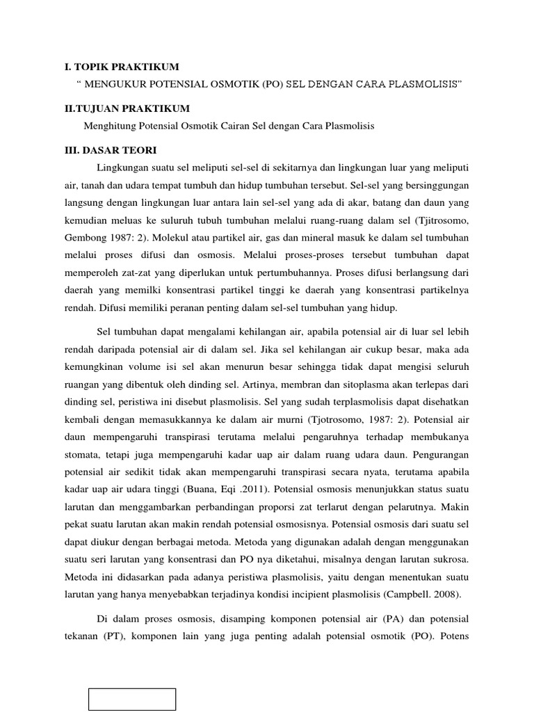 Laporan Potensial Osmotik Sel DGN Cara Plasmolisis | PDF
