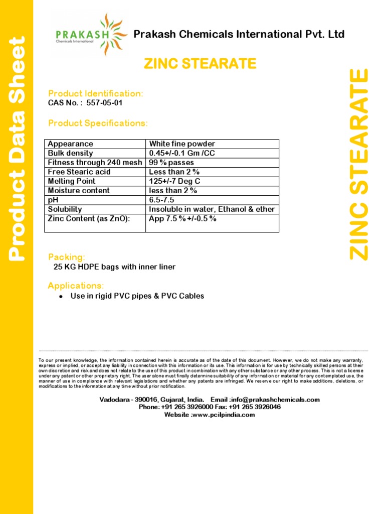 Zinc Stearate: Prakash Chemicals International Pvt. LTD | PDF ...