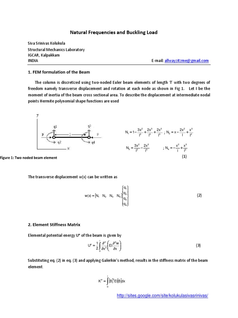Natural Frequencies and Buckling Load: 1. FEM Formulation of The Beam ...