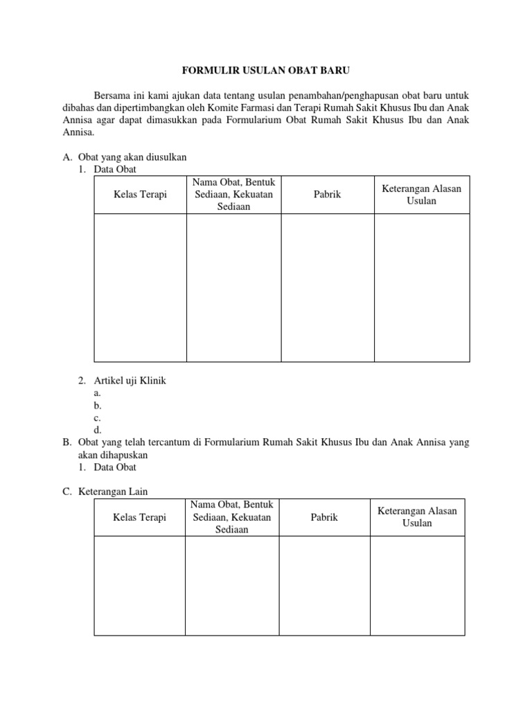 Formulir Usulan Obat Baru | PDF