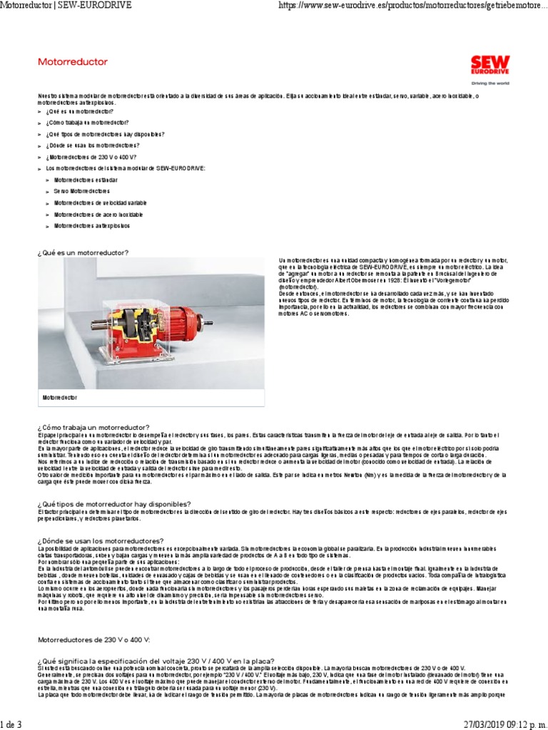 Sew Reductores | PDF | Motor eléctrico | Naturaleza