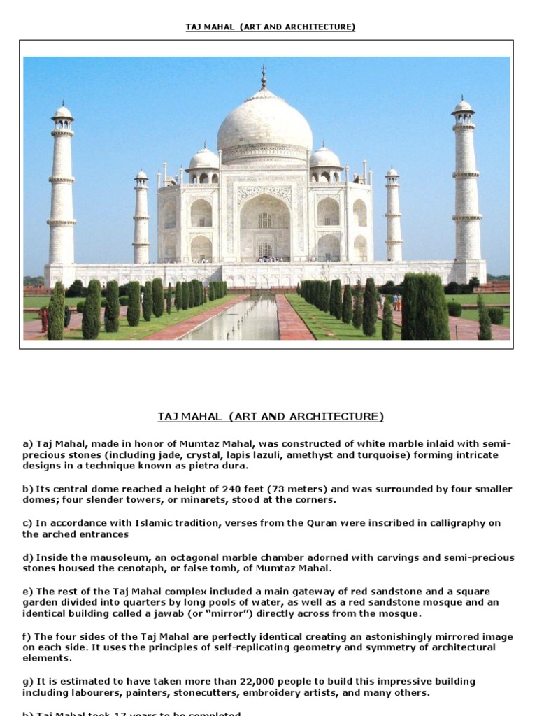 Taj Mahal (Art and Architecture) | PDF