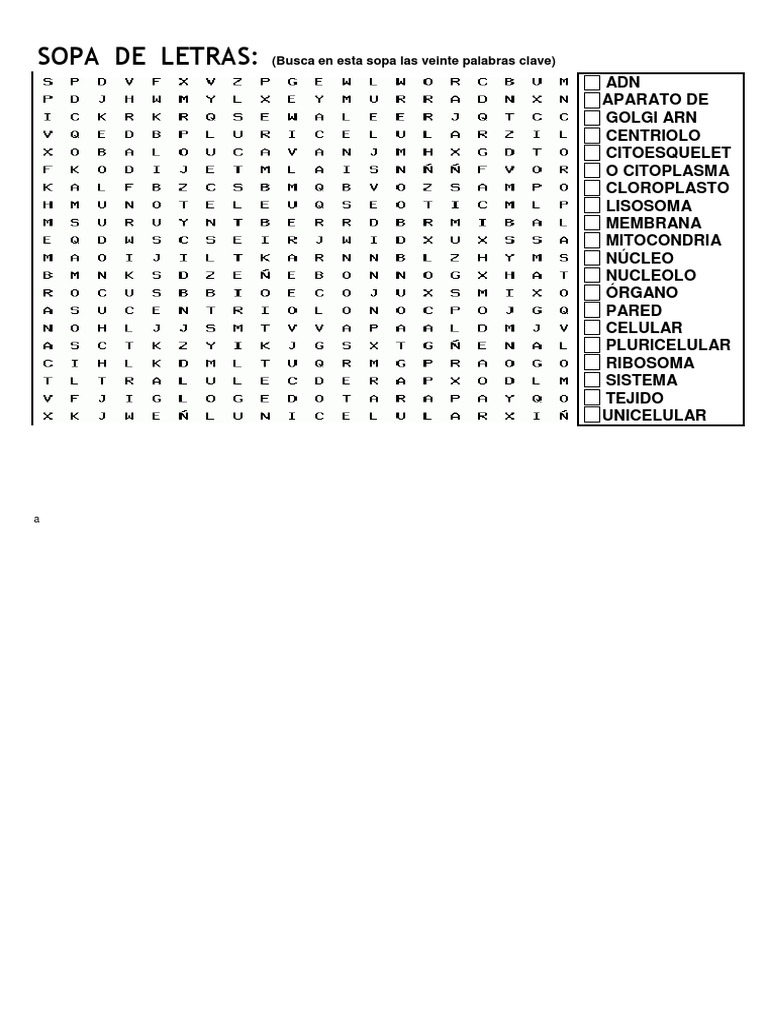 SOPA DE LETRAS CELULA (1ero) | PDF