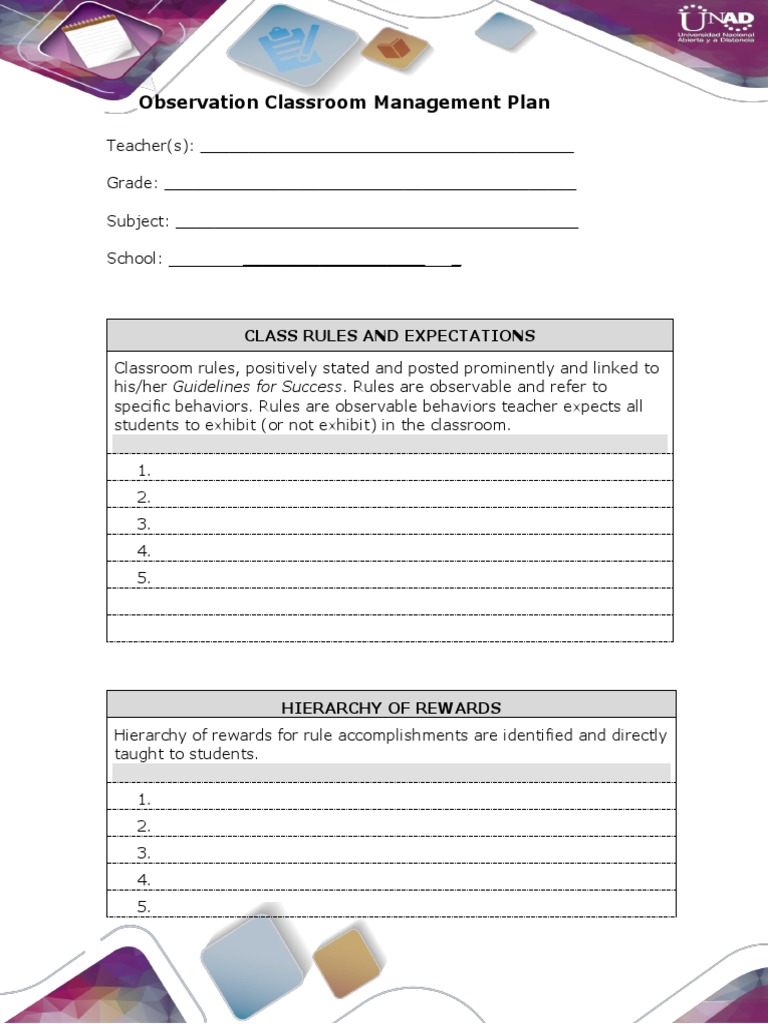 Observation Classroom Management Plan: Class Rules and Expectations ...
