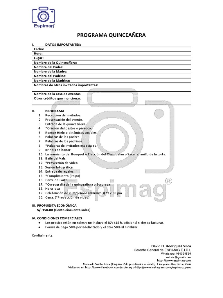 Programas para Ceremonia de Quince Años | PDF