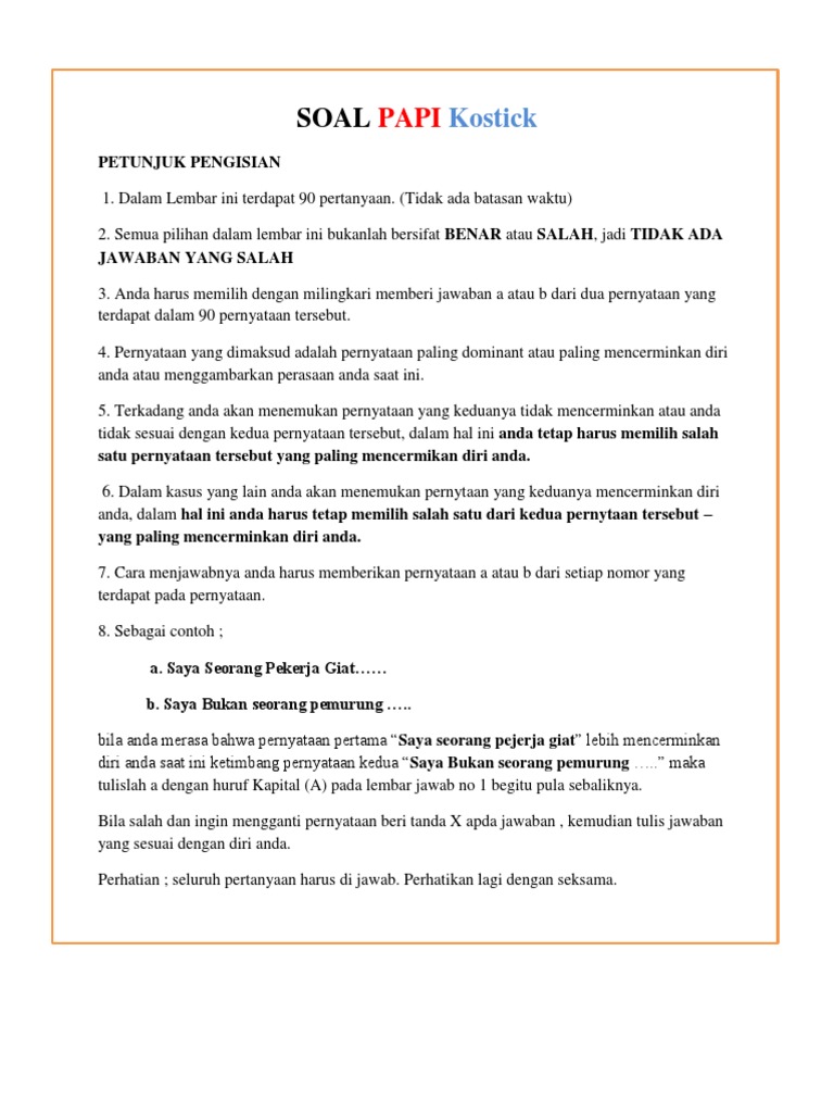 Soal PAPI Kostick | PDF