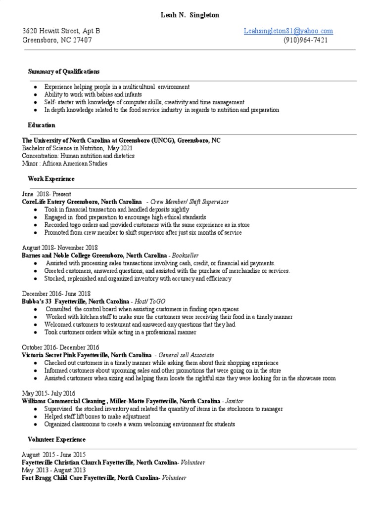 Leah Singletons Resume 1 | PDF | Business
