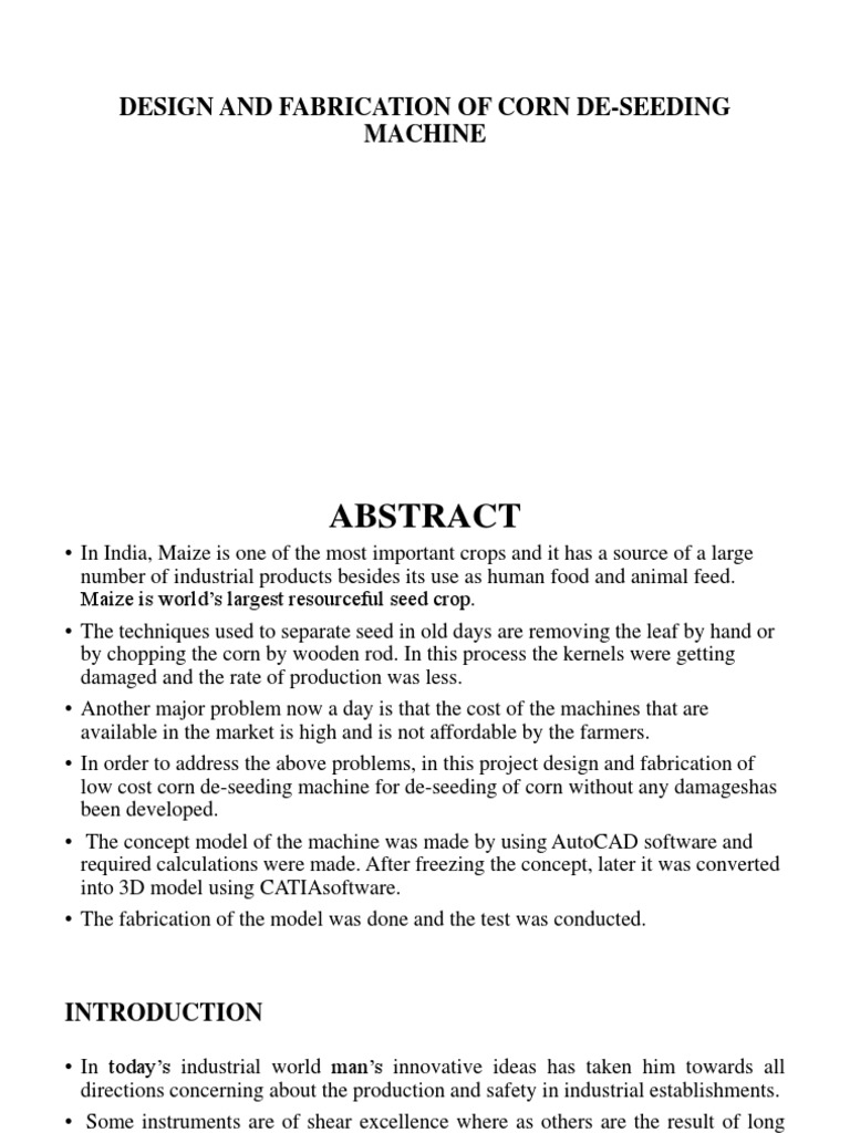 Design and Fabrication of Corn De-Seeding Machine | PDF | Maize | Machines