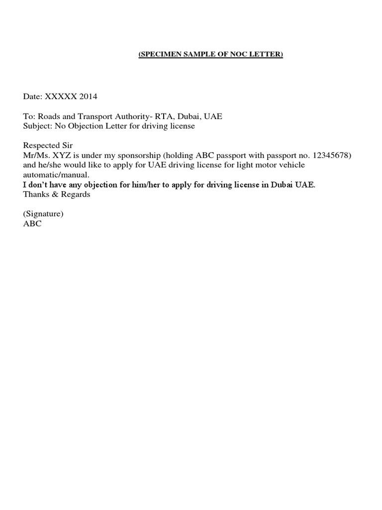 Specimen Sample of Noc Letter | PDF