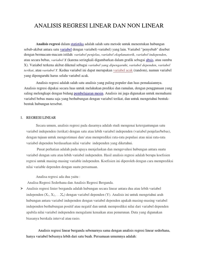 ANALISIS REGRESI LINEAR DAN NON LINEAR Ok | PDF