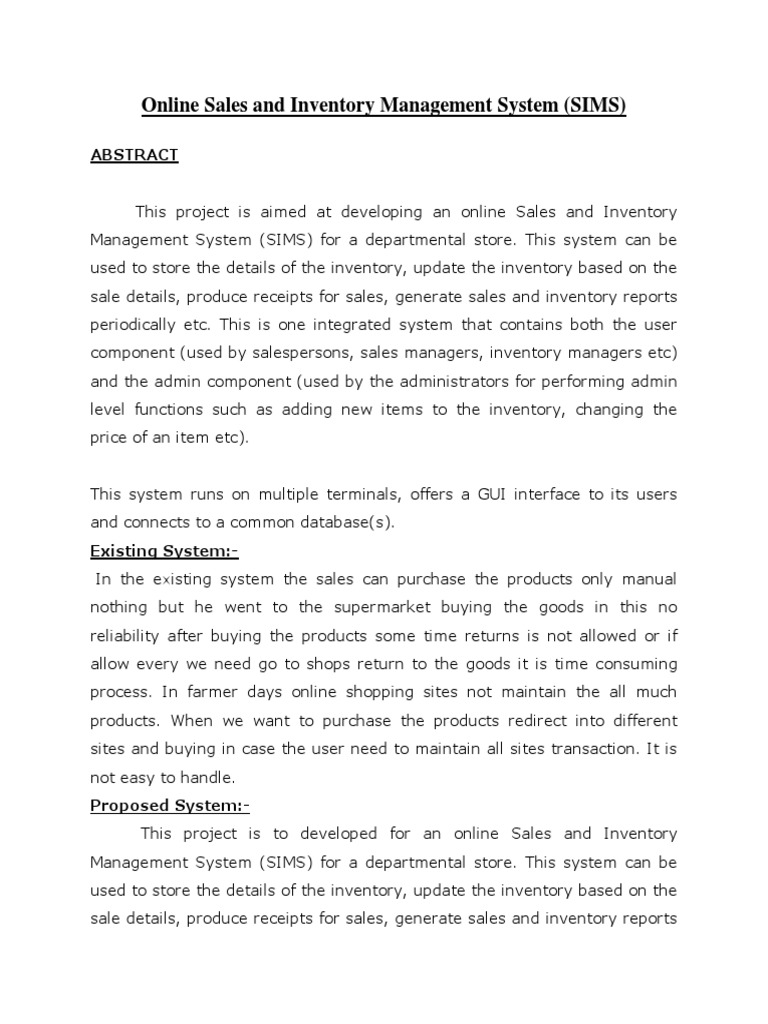 Online Sales and Inventory Management System (SIMS) | PDF | Sales ...