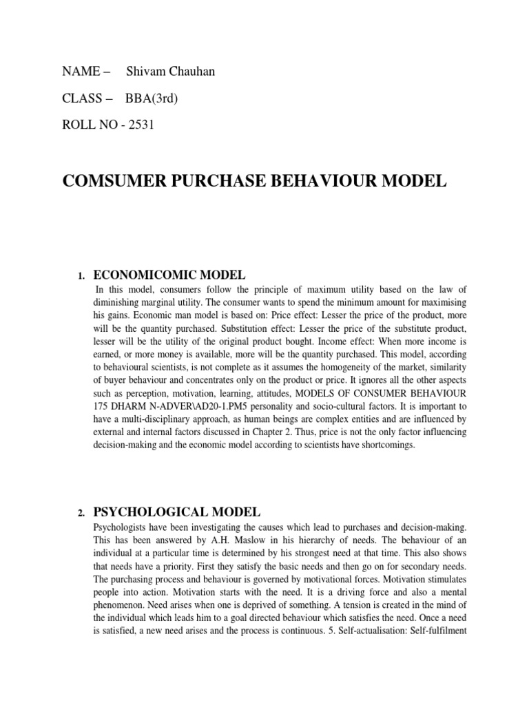 Comsumer Purchase Behaviour Model: NAME - Shivam Chauhan Class - Bba ...