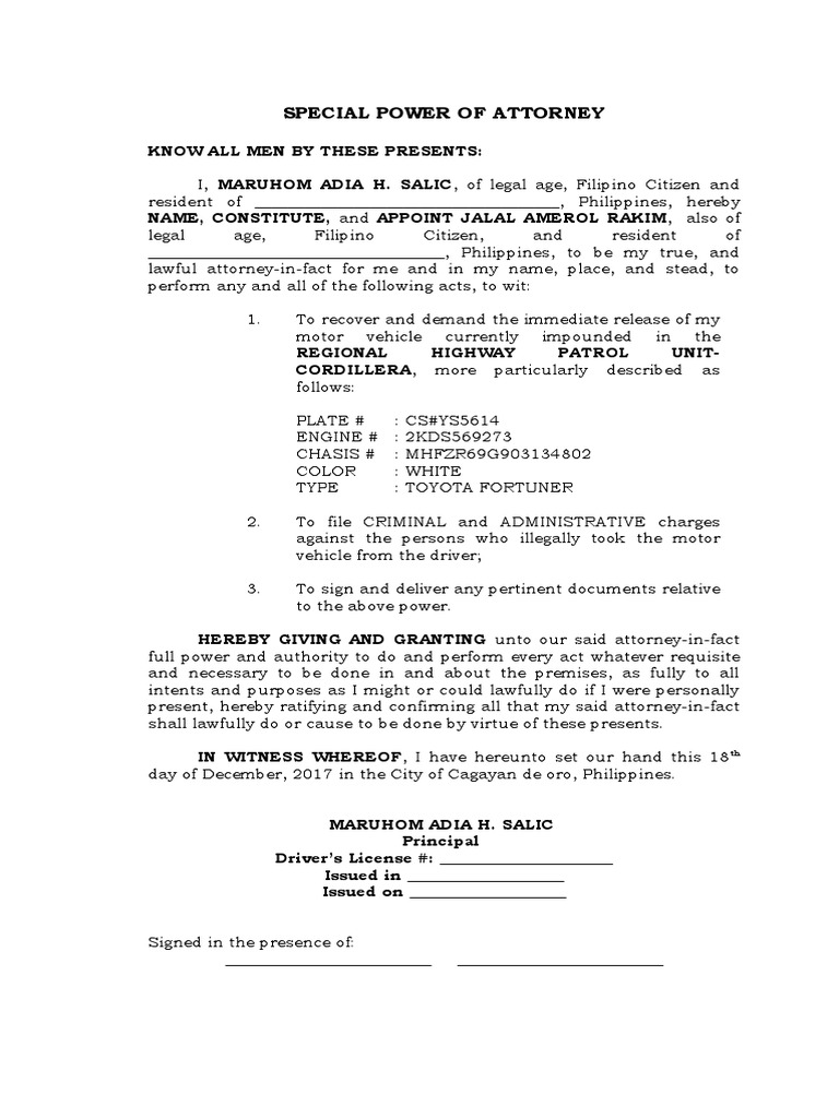 Spa Sample | PDF | Power Of Attorney | Virtue