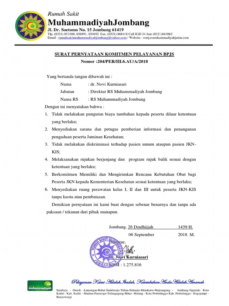 Surat Pernyataan Komitmen Pelayanan Bpjs 2018 | PDF | Pengembangan Diri