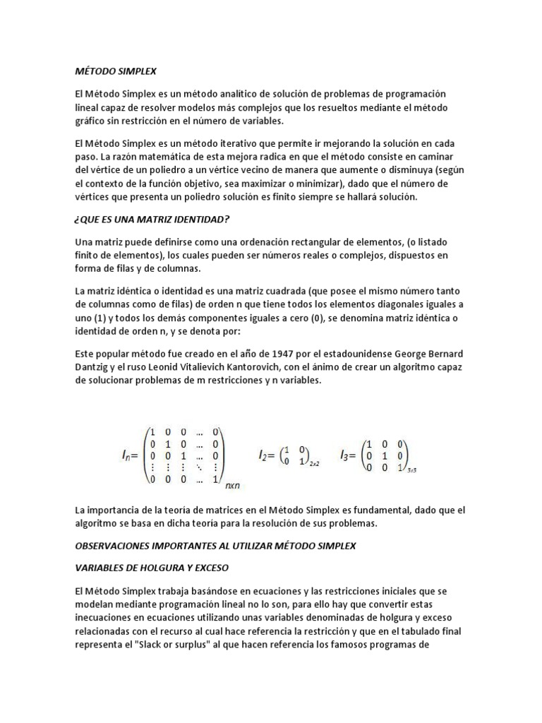 Metodo Simplex | Matriz (Matemáticas) | Algoritmos