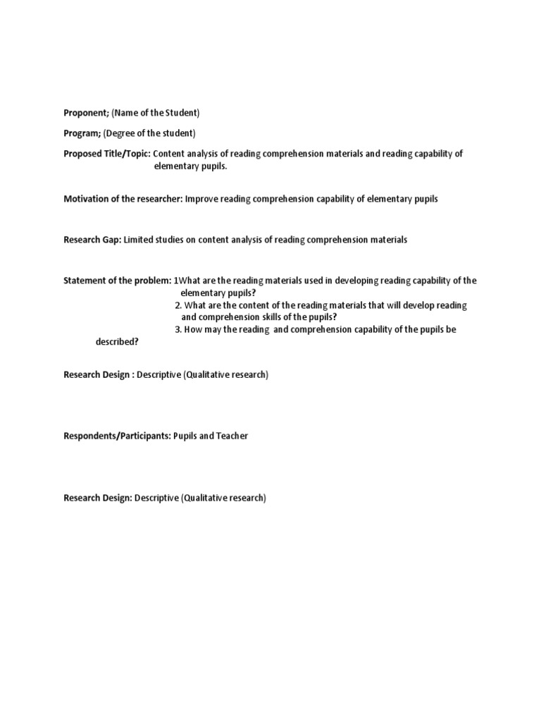 Reading Comprehension Topic | PDF | Reading Comprehension | Research Design