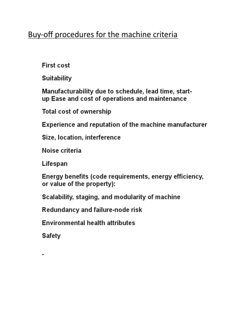 Buy-Off Procedures For The Machine Criteria | PDF