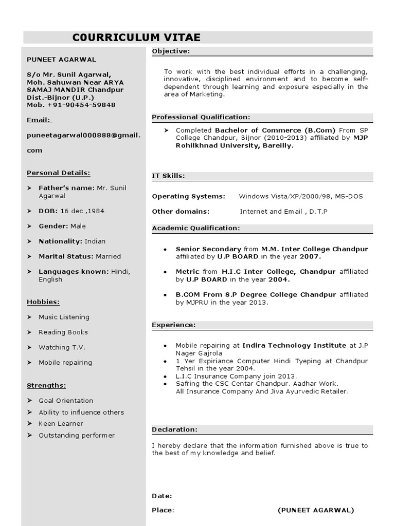 Puneet Resume 2017 | PDF | Cognition | Behavior Modification