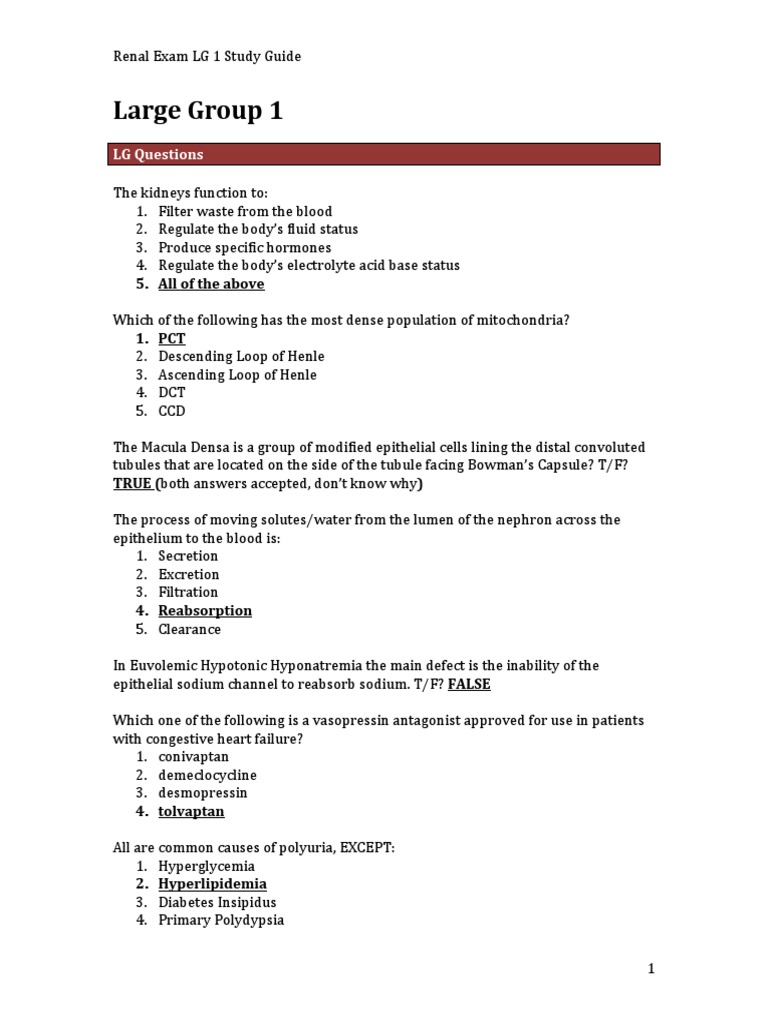 Renal Exam Study Guide | PDF | Kidney | Medical Specialties