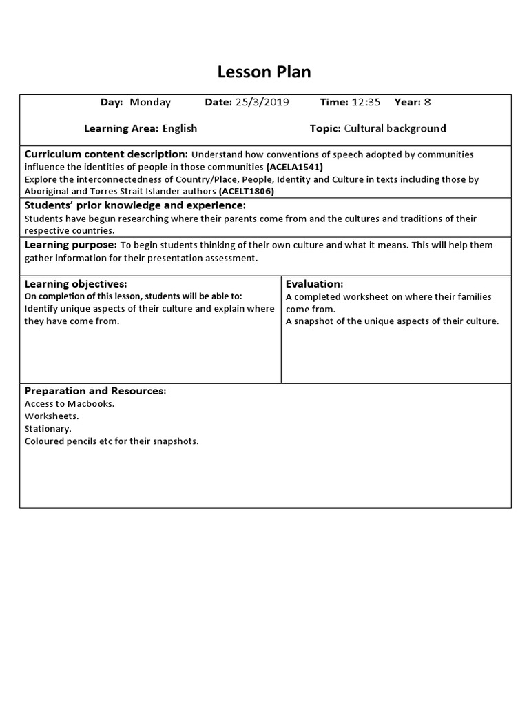 Lesson Plan: On Completion of This Lesson, Students Will Be Able To ...