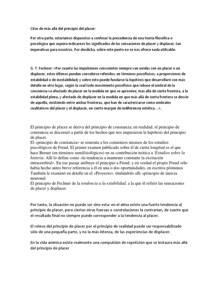 Citas de Más Allá Del Principio Del Placer | PDF | Sigmund Freud | Placer