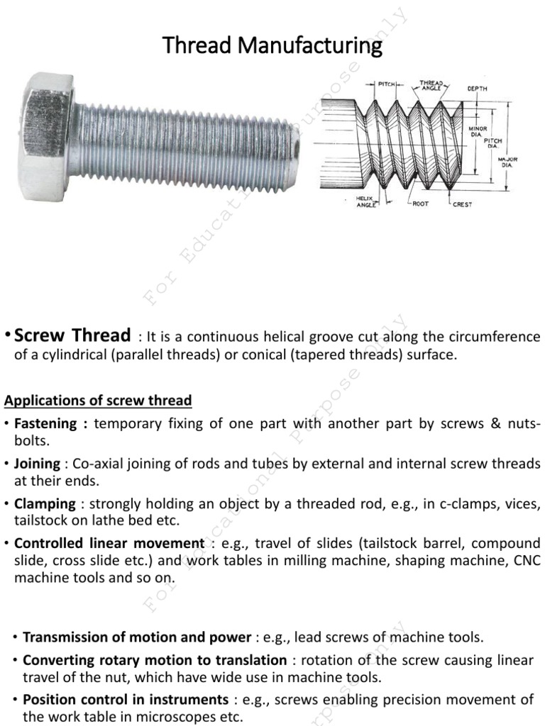 Thread Manufacturing Process | Download Free PDF | Screw | Metalworking