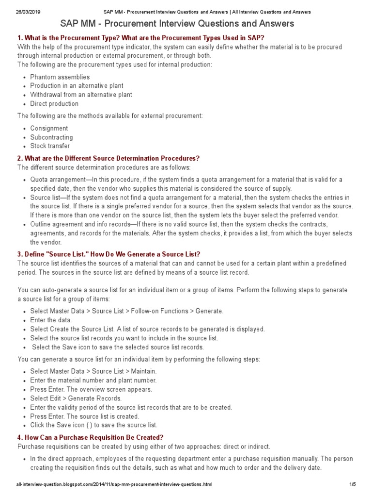 SAP MM - Procurement Interview Questions and Answers - All Interview Questions and Answers PDF ...