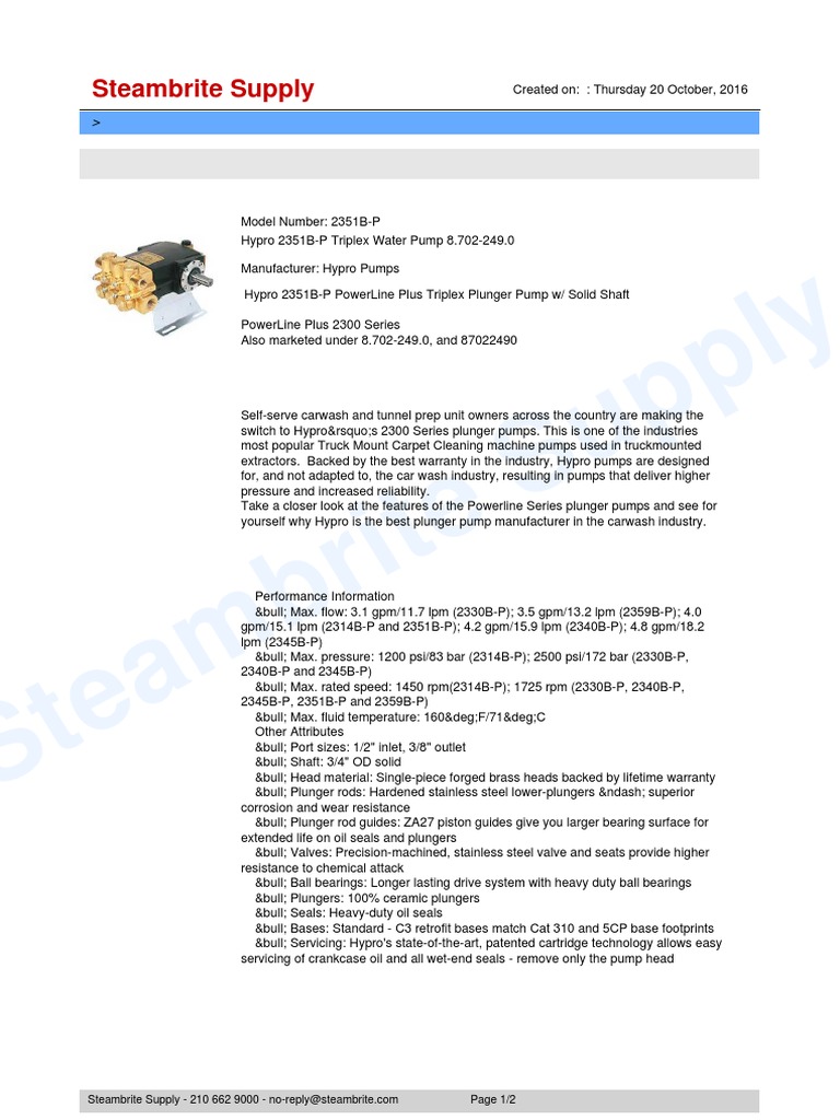 Steambrite Supply | PDF | Pump | Mechanical Engineering
