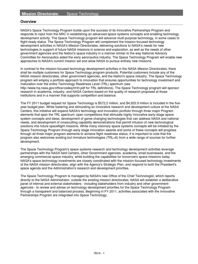 428439main Space Technology | PDF | Nasa | Innovation