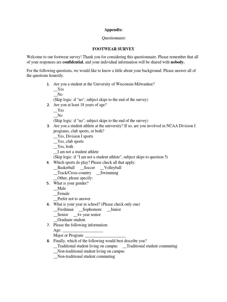 Example - Appendix (Questionnaire) PDF | PDF | Adidas | Footwear