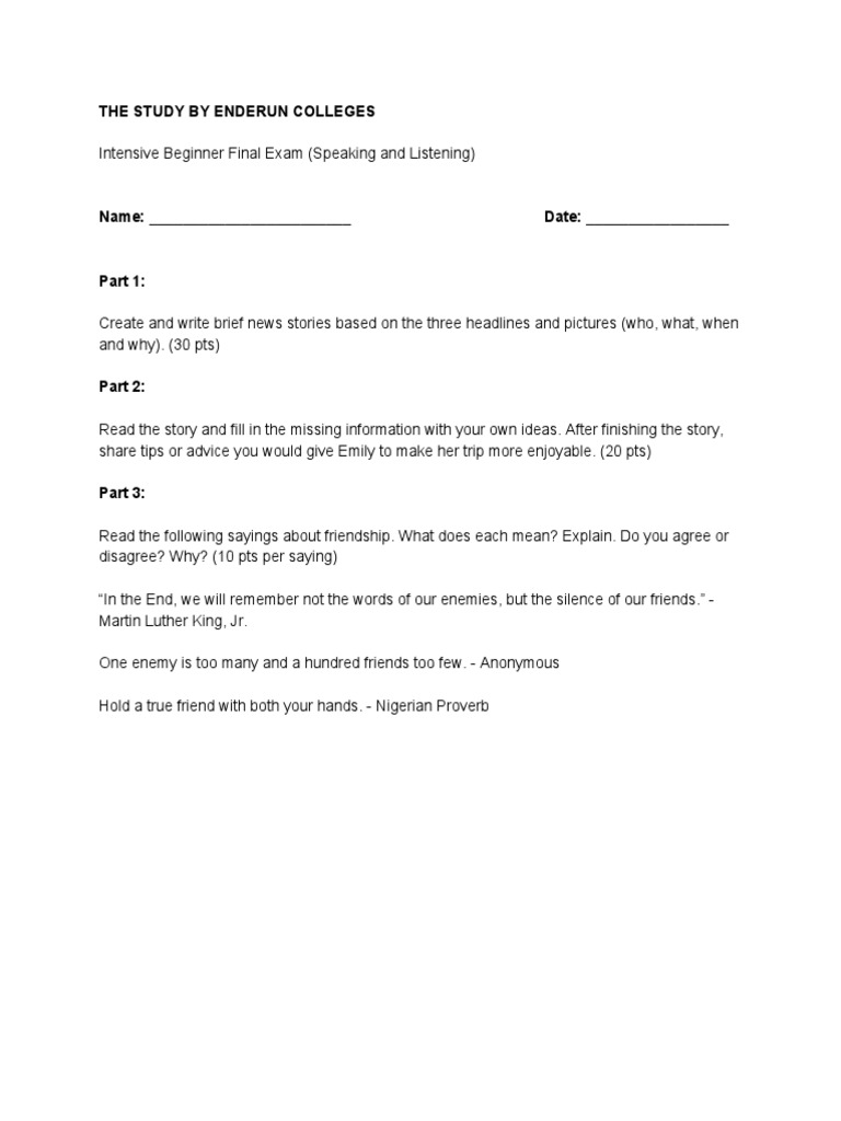 Intensive English Exam | PDF