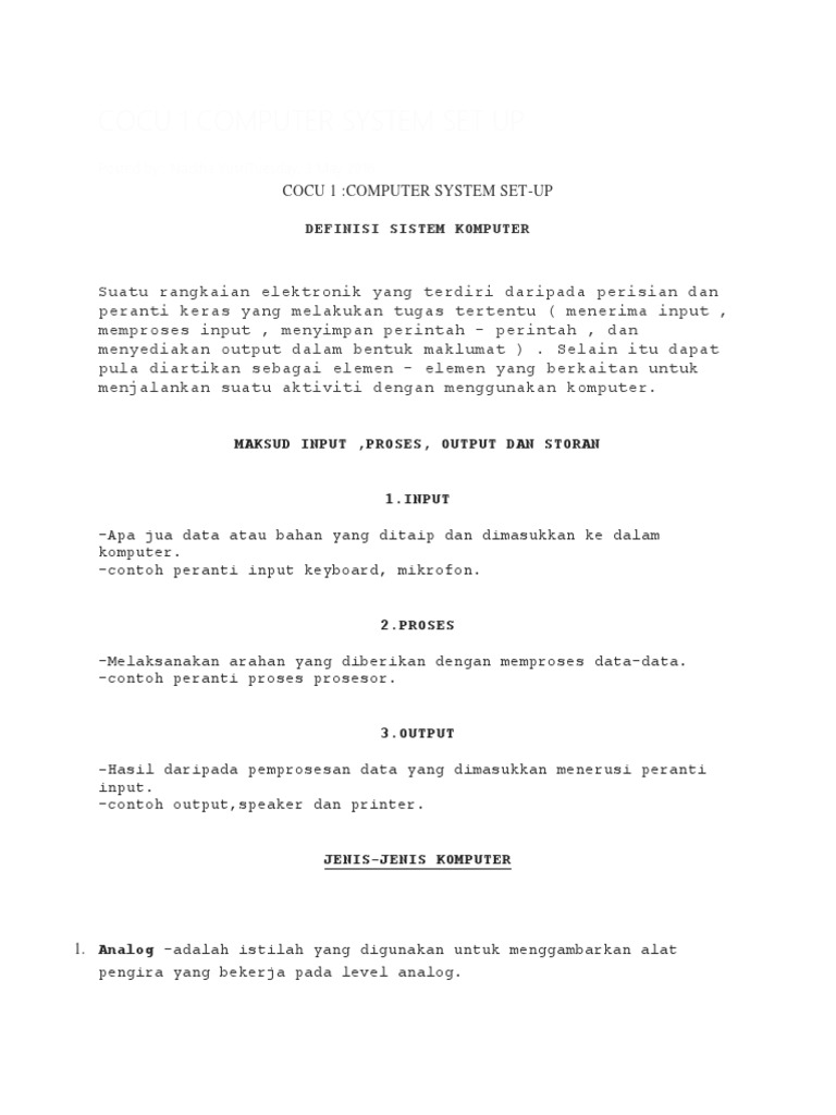 Cocu 1 Computer System Set Up | PDF