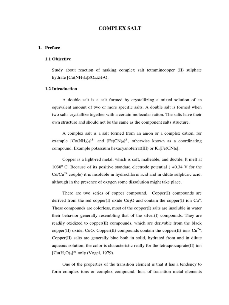 Complex Salt | PDF | Ion | Coordination Complex