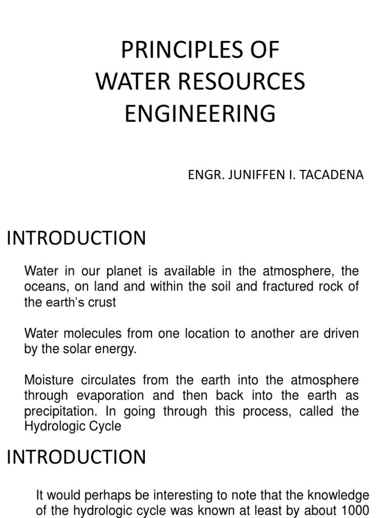 Principles of Water Resources Engineering: Engr. Juniffen I. Tacadena ...