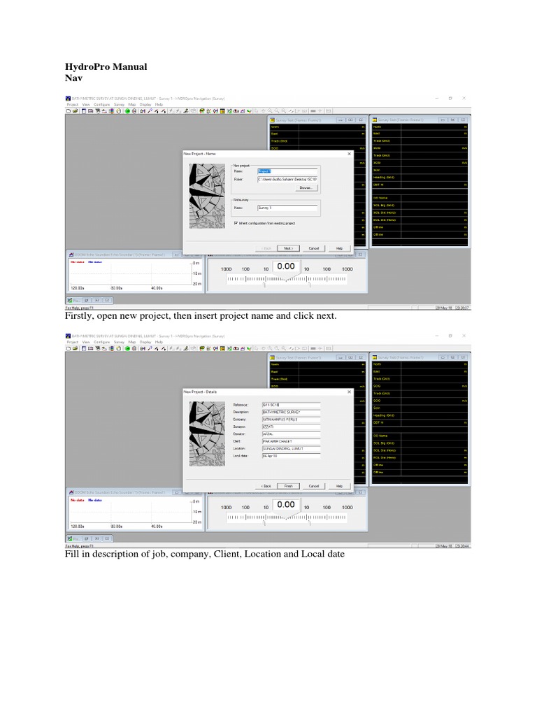 Hydropro Manual Nav: Firstly, Open New Project, Then Insert Project ...