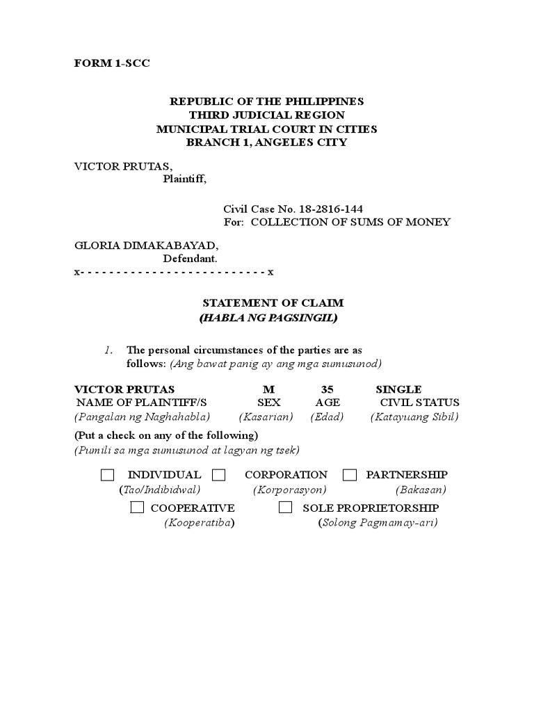 Sample Form - Small Claims | PDF | Government | Justice