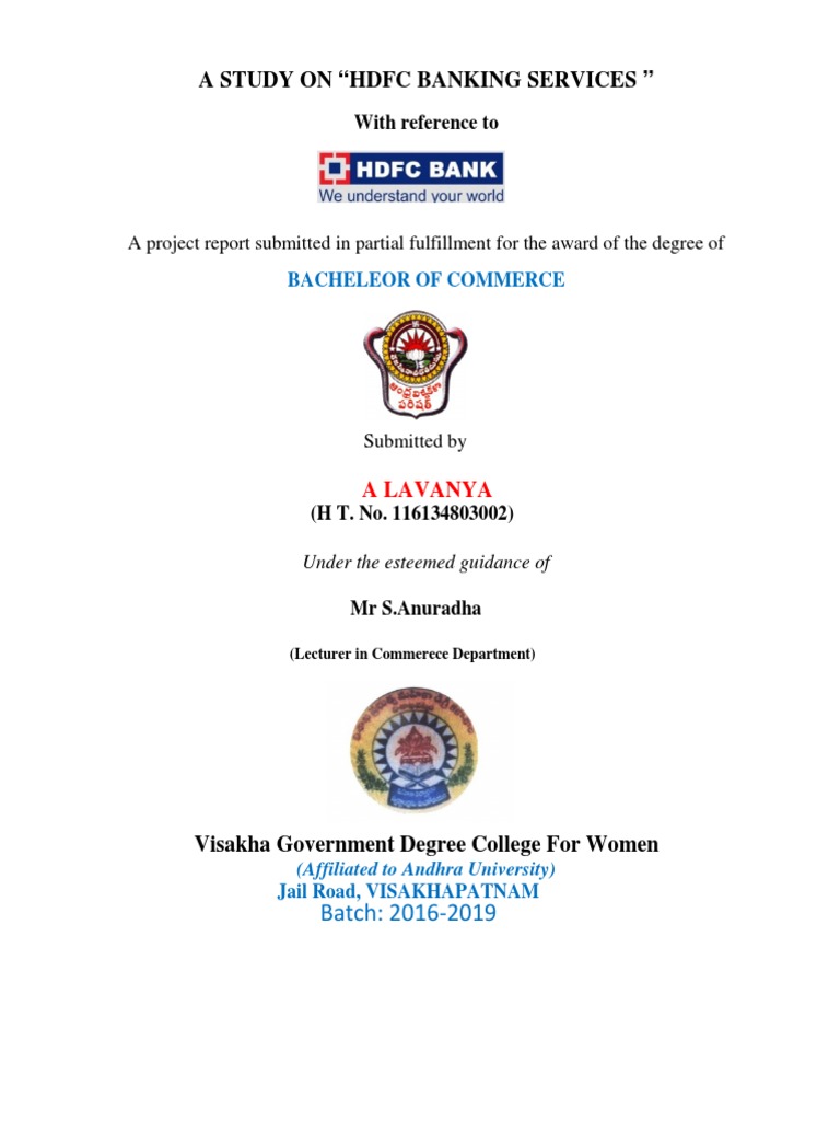 A Study On "HDFC Banking Services ": A Project Report Submitted in ...