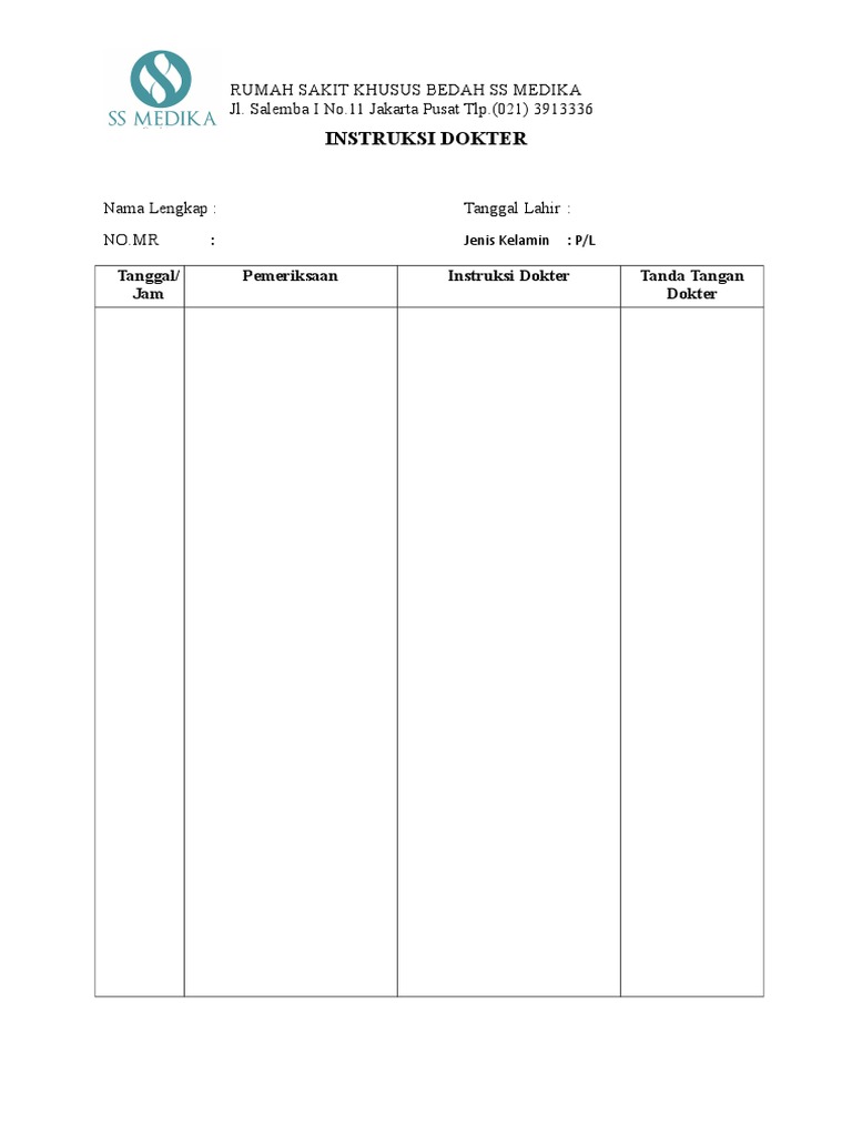 Form INSTRUKSI DOKTER | PDF